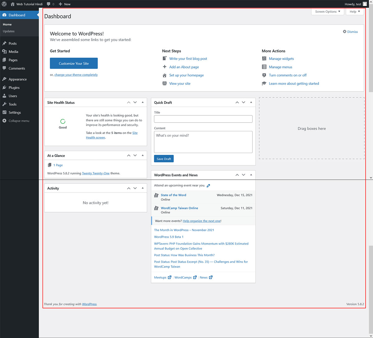 WordPress Dashboard Tutorial In Hindi - Web Tutorial Hindi